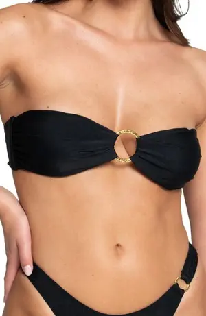 BRIGHT SWIMWEAR Hana Bandeau Bikini Top With Gold Ring Detail - Black