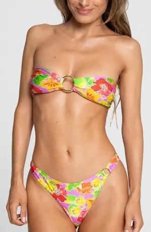 BRIGHT SWIMWEAR Hana Bandeau Bikini Top With Gold Ring Detail - Florence