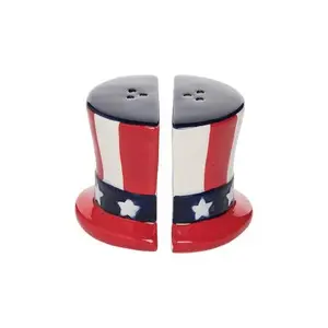 C&F HOME Patriotic Stars & Stripes Flag Ceramic Salt & Pepper Shaker Set Of 2 - Blue