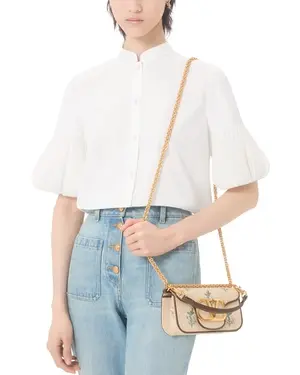 Valentino Garavani Loco Vlogo Small Embroidered Linen Shoulder Bag