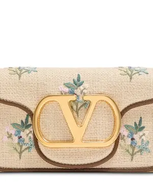 Valentino Garavani Loco Vlogo Small Embroidered Linen Shoulder Bag