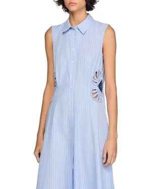 Sandro Striped Cotton Maxi Dress - Sky Blue