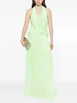 GENNY Pleated Twist-detail Maxi Dress - Green