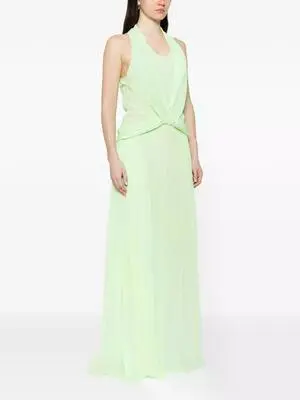 GENNY Pleated Twist-detail Maxi Dress - Green