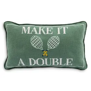 FURBISH Make It A Double Needlepoint Pillow, 15 X 9 - Green
