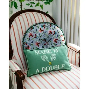 FURBISH Make It A Double Needlepoint Pillow, 15 X 9 - Green
