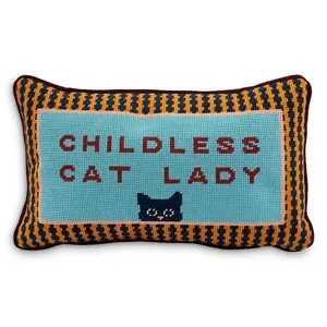 FURBISH Childless Cat Lady Needlepoint Pillow, 15 X 9