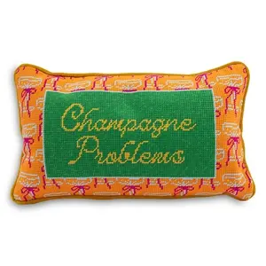 FURBISH Champagne Problems Needlepoint Pillow, 15 X 9 - Yellow