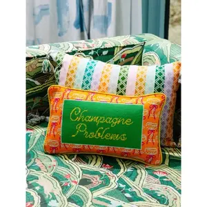 FURBISH Champagne Problems Needlepoint Pillow, 15 X 9