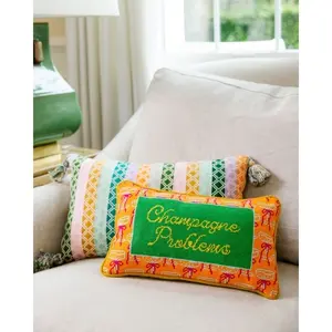 FURBISH Champagne Problems Needlepoint Pillow, 15 X 9
