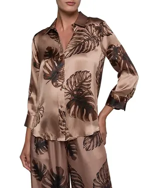 L'Agence Dani Silk Blouse - Hazelnut Multi Large Palm