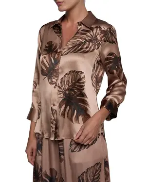 L'Agence Dani Silk Blouse - Hazelnut Multi Large Palm