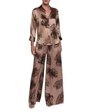 L'Agence Dani Silk Blouse - Hazelnut Multi Large Palm