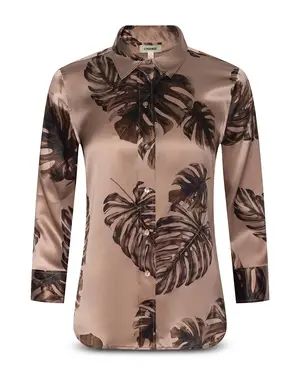 L'Agence Dani Silk Blouse - Hazelnut Multi Large Palm