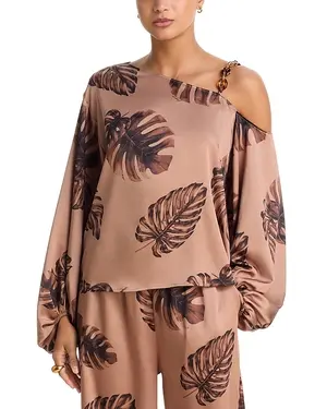 L'Agence Asami Chain One Shoulder Blouse - Hazelnut Multi