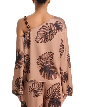 L'Agence Asami Chain One Shoulder Blouse - Hazelnut Multi