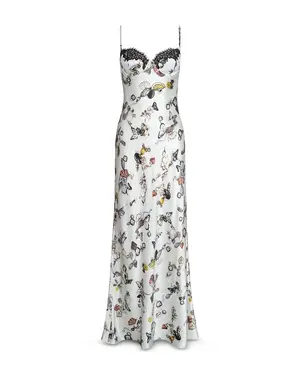 L'Agence Sayla Printed Silk Gown - Ecru Multi Butterfly