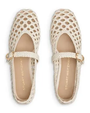 STUART WEITZMAN Prim Woven Leather Ballet Flats - Cream