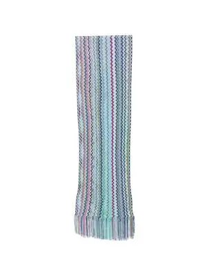 Missoni Zigzag-knit Fringed Scarf - Blue