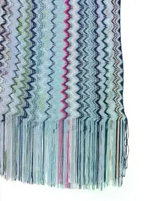 Missoni Zigzag-knit Fringed Scarf - Blue