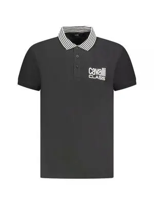 Roberto Cavalli Logo-embroidered Striped-collar Polo Shirt