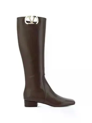 Valentino Garavani Vlogo Leather Knee High Boots - Brown