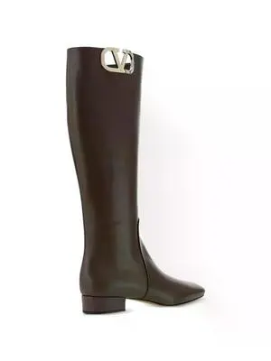 Valentino Garavani Vlogo Leather Knee High Boots - Brown