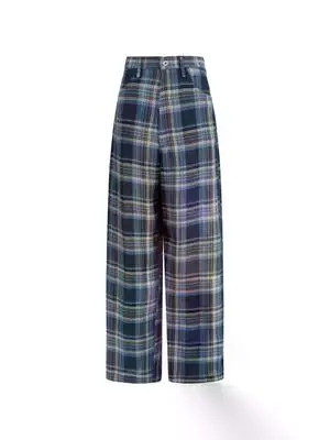 Check Pattern Wide Leg Trousers