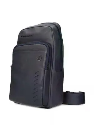 PIQUADRO Logo-plaque Leather Messenger Bag - Blue