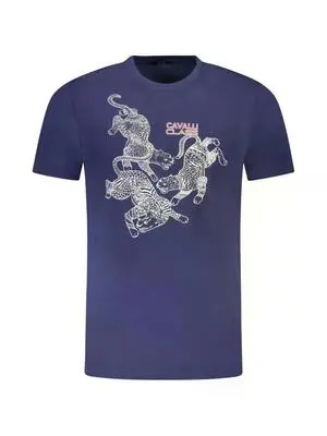 Roberto Cavalli Leopard-print Cotton T-shirt - Blue
