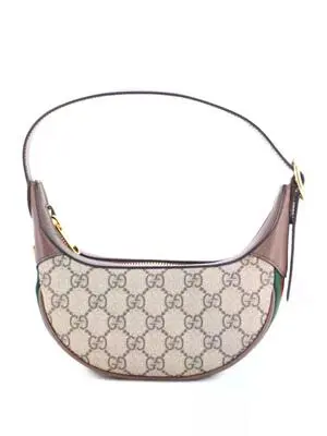 Gucci Ophidia Half Moon Mini Hobo Bag Gg Coated Canvas - Brown
