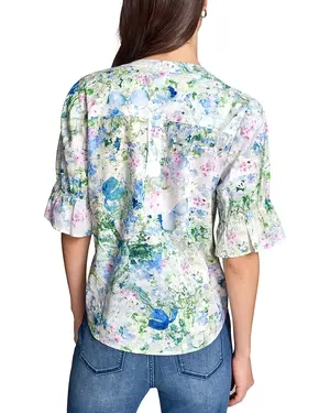 Karl Lagerfeld Paris Quarter Sleeve Printed Button Down Blouse