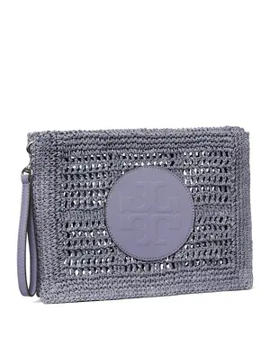 Tory Burch Ella Hand Crochet Straw Pouch - Gray