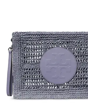 Tory Burch Ella Hand Crochet Straw Pouch - Gray