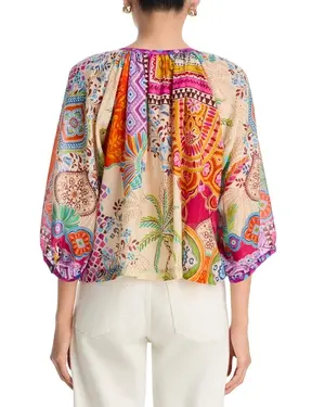 Johnny Was Michaella Printed Peasant Blouse