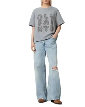 ALLSAINTS Ella Embellished T-shirt - Quarry Blue