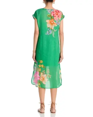 Johnny Was Printed Side Slit Shift Dress
