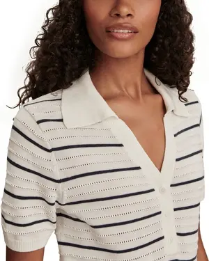 Varley Wren Knit Polo Sweater - White / Blue