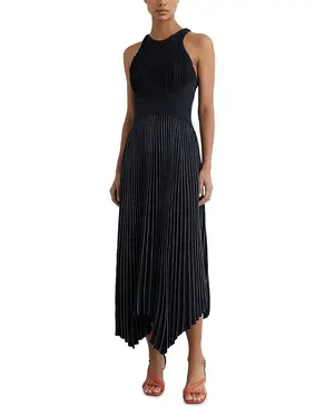REISS Rachel Pleated Midi Dress - Navy