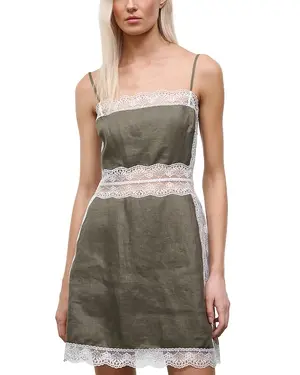 Staud Linen Mini Dress With Lace Trim - Thyme