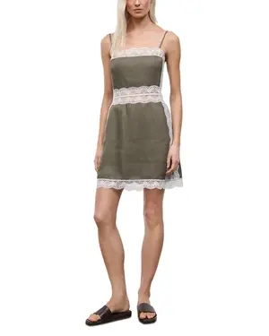 Staud Linen Mini Dress With Lace Trim - Thyme