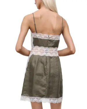 Staud Linen Mini Dress With Lace Trim - Thyme