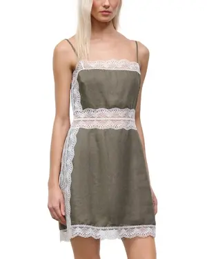 Staud Linen Mini Dress With Lace Trim - Thyme
