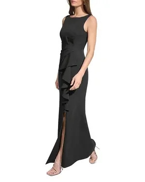 Eliza J Ruffled Sleeveless Gown - Black