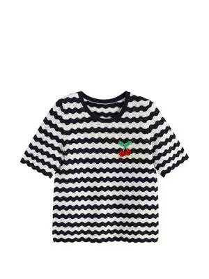 Chinti & Parker Crochet Cherry T-shirt - Blue