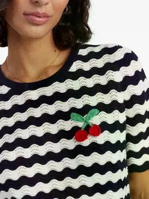Chinti & Parker Crochet Cherry T-shirt - Blue