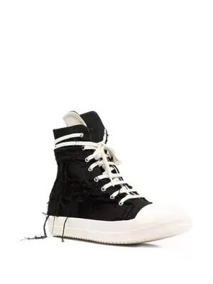 Rick Owens Frayed High-top Sneakers - Black