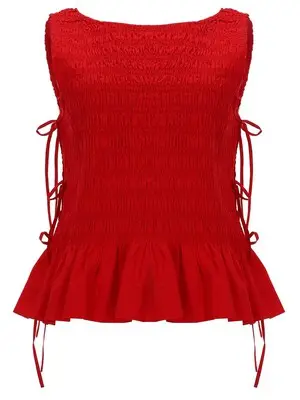 GANNI Smock Top With Tie Details - Red