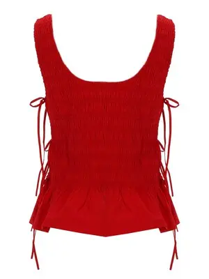 GANNI Smock Top With Tie Details - Red