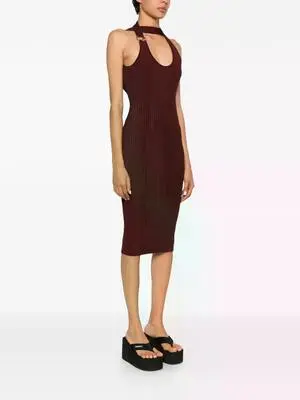 Coperni Ribbed-knit Halterneck Midi Dress - Brown